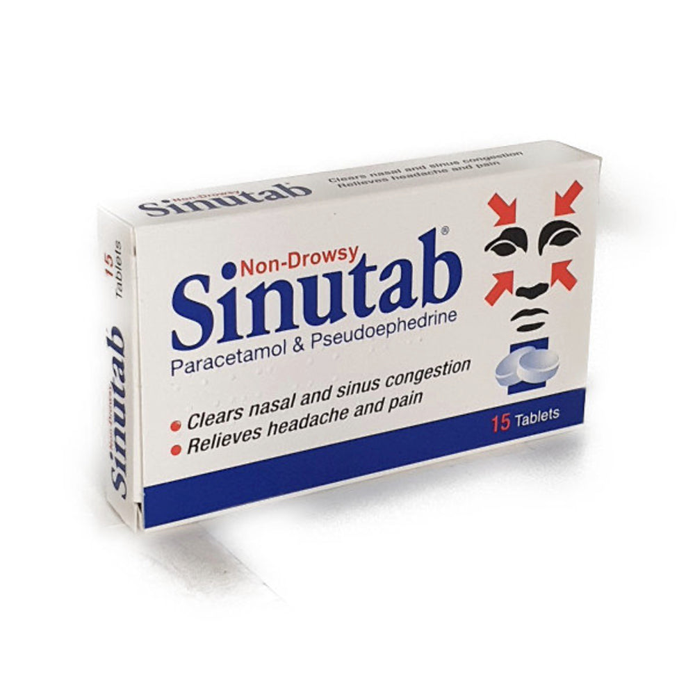 Sinutab Non-Drowsy Tablets 500mg/30mg - pack of 15 (P) – Marks Tey Pharmacy